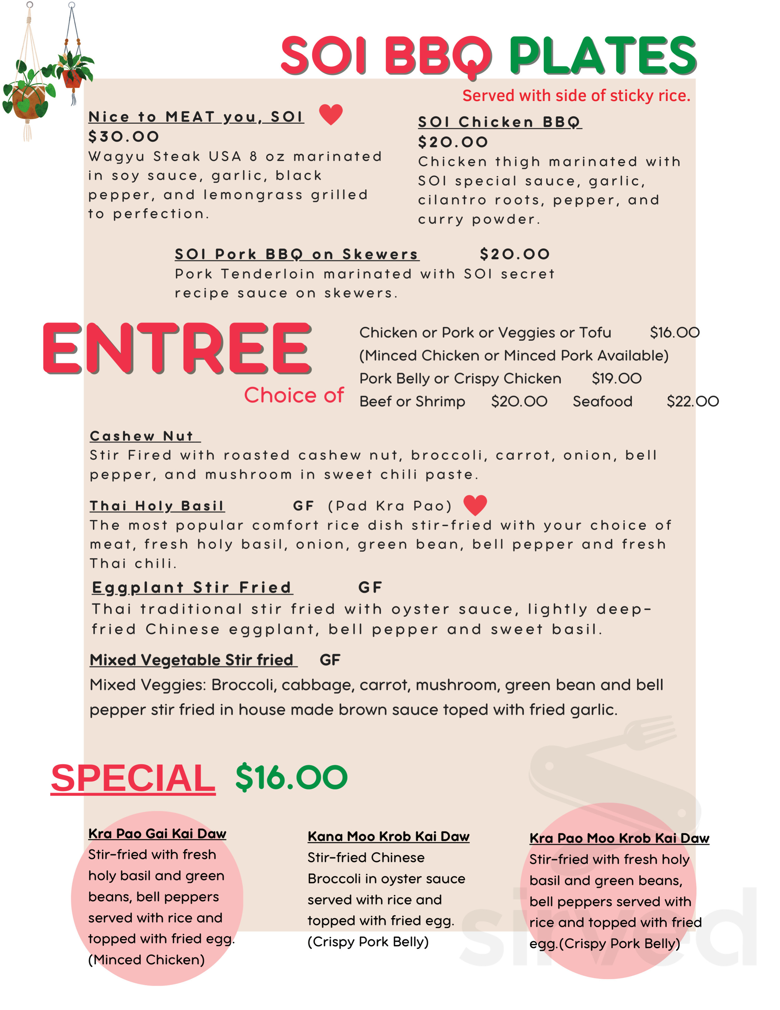 SOI Thai Restaurant & Bar menus in Kirkland, Washington, United States