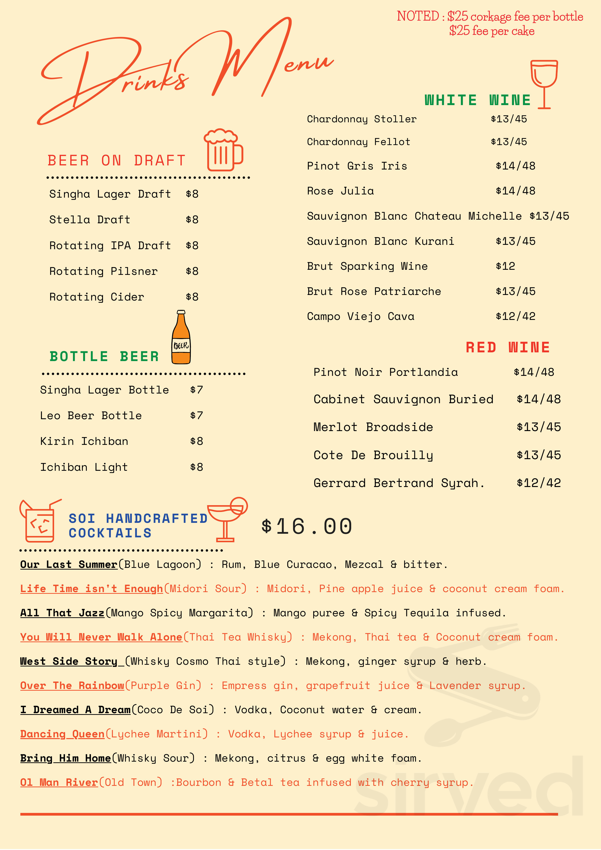 SOI Thai Restaurant & Bar menus in Kirkland, Washington, United States