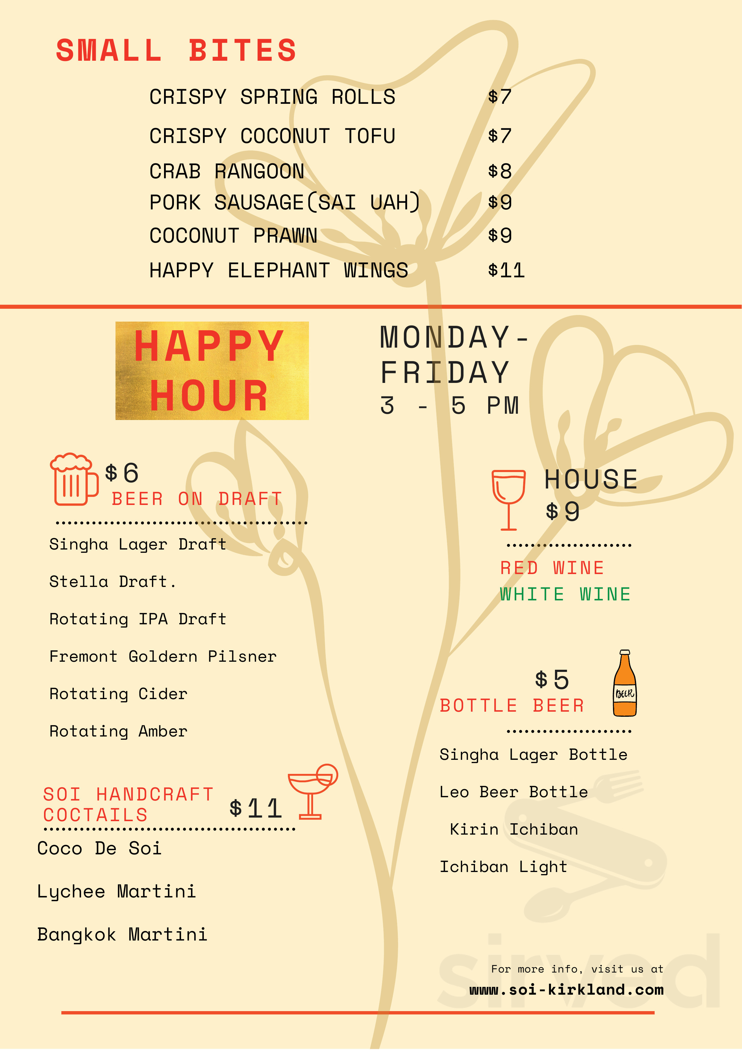 SOI Thai Restaurant & Bar menus in Kirkland, Washington, United States