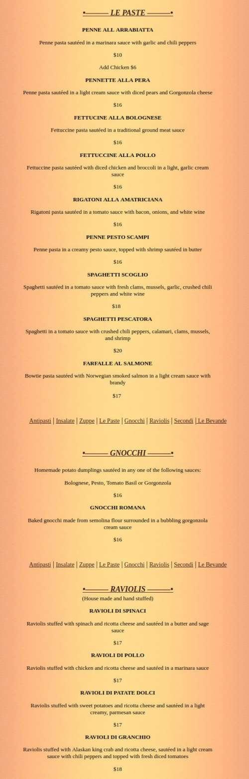 Le Nonne menu in Logan, Utah, USA