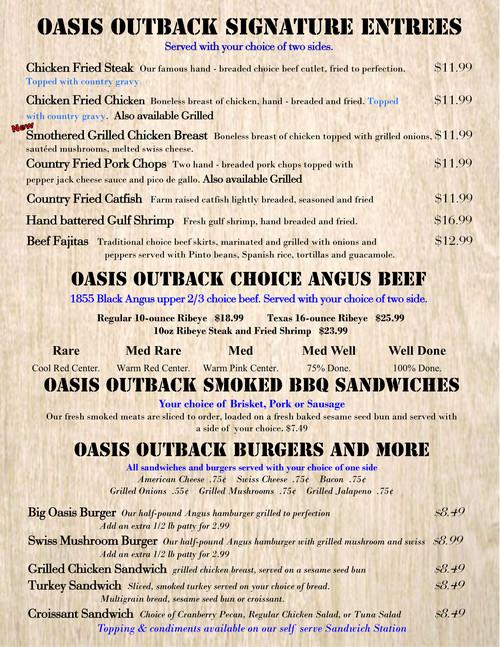 Oasis Outback BBQ & Grill menu in Uvalde, Texas, USA