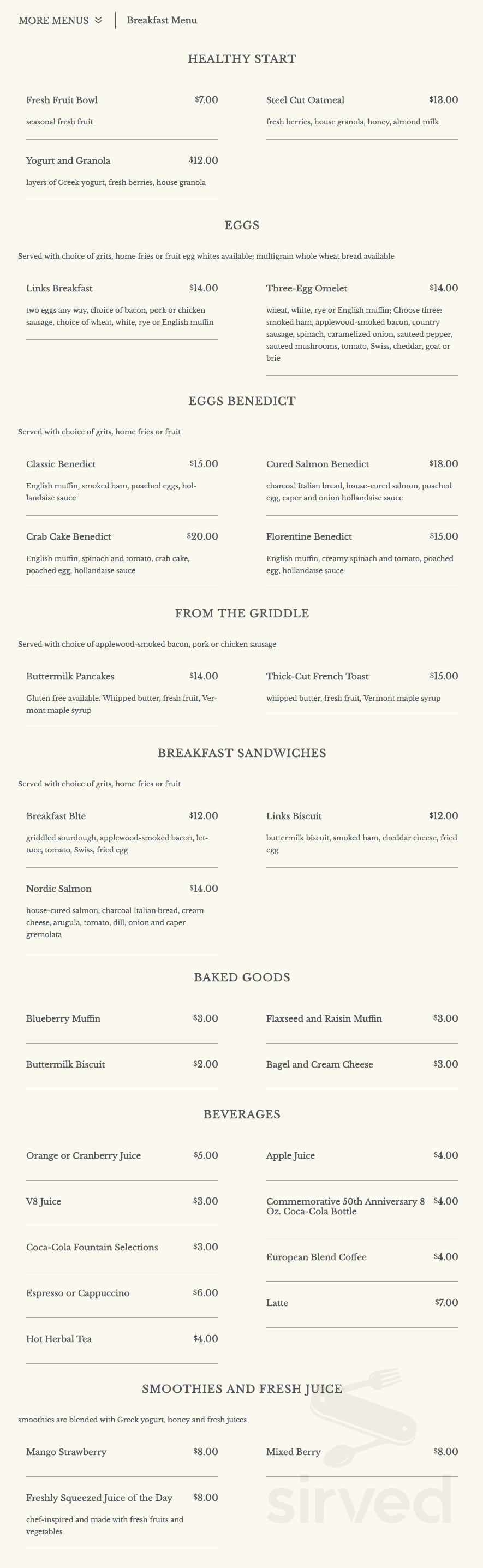 Links, an American Grill menu in Hilton Head Island, South Carolina, USA