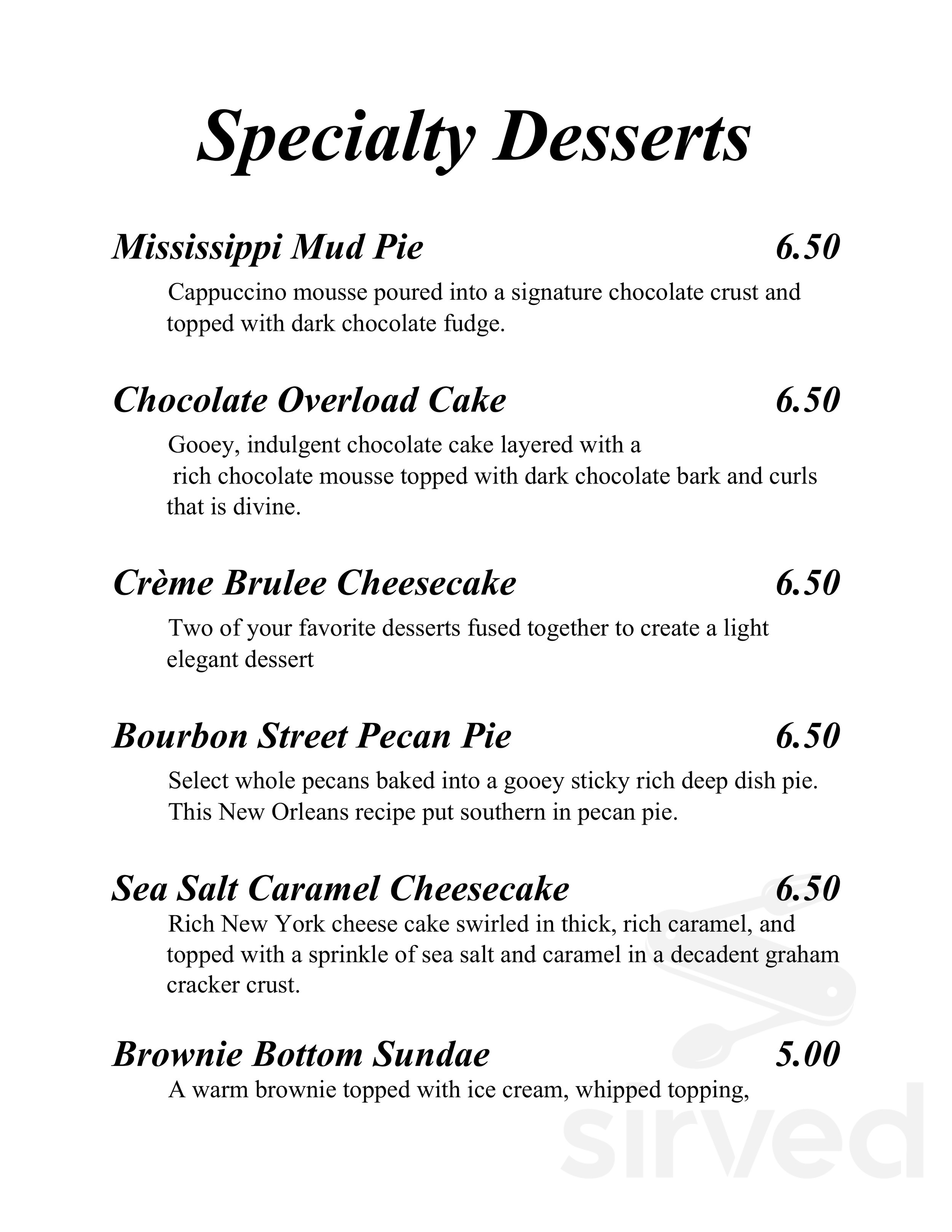 Toccoa Riverside Restaurant menu in Blue Ridge, Georgia, USA