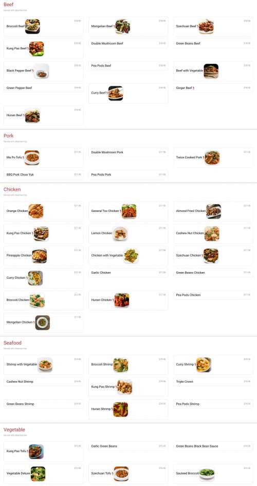 Happiness Chinese Restaurant menu in Spokane, Washington, USA