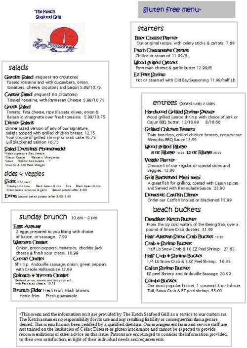 The Ketch Seafood Grill menu in Lexington, Kentucky, USA