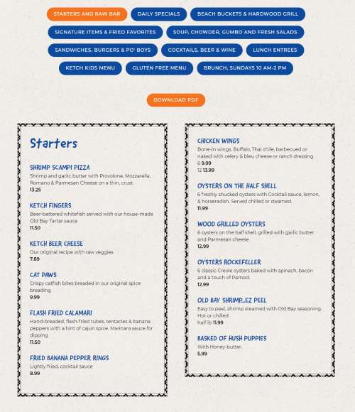 The Ketch Seafood Grill menu in Lexington, Kentucky, USA