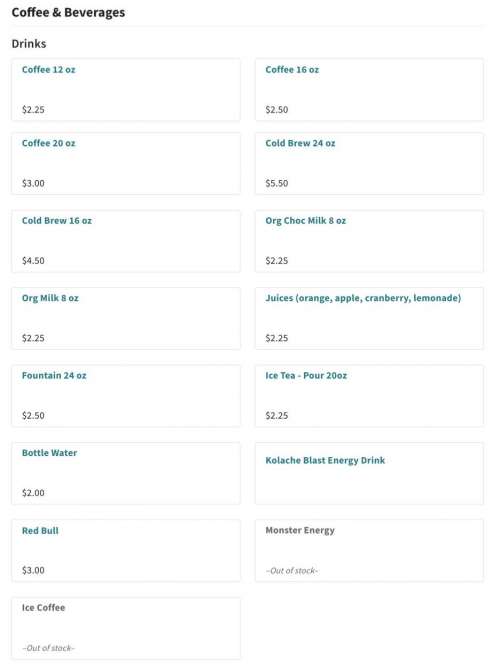 The Kolache Cafe menu in Phoenix, Arizona, USA