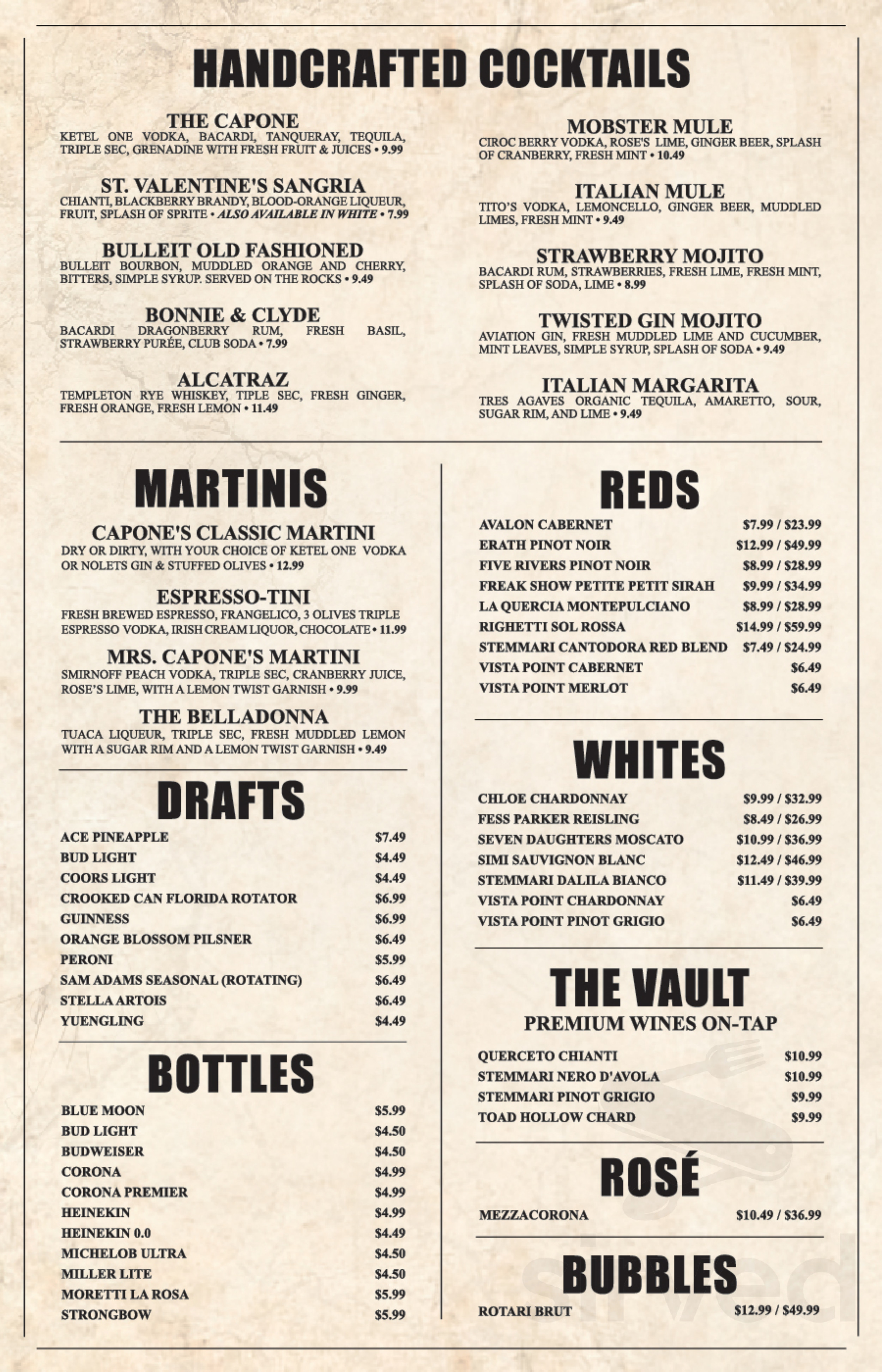 Menu for Capone's Coal Fired Pizza in Fort Myers, FL | Sirved