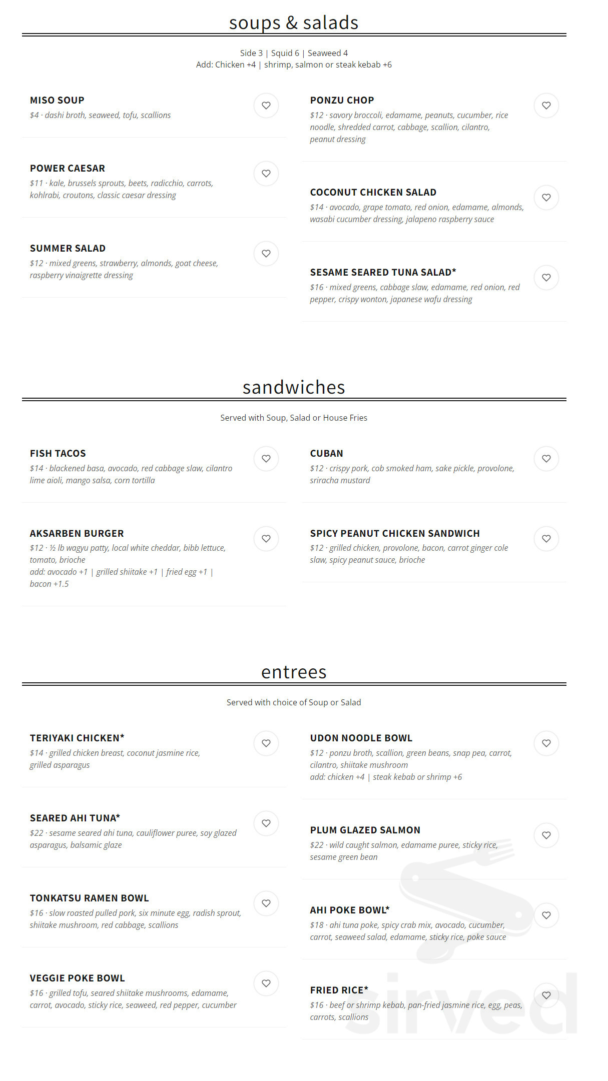 Ponzu Sushi and Grill menu in Omaha, Nebraska, USA