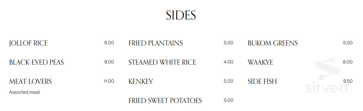 Menu for Bukom Cafe in 2442 18th St NW, Washington, United States