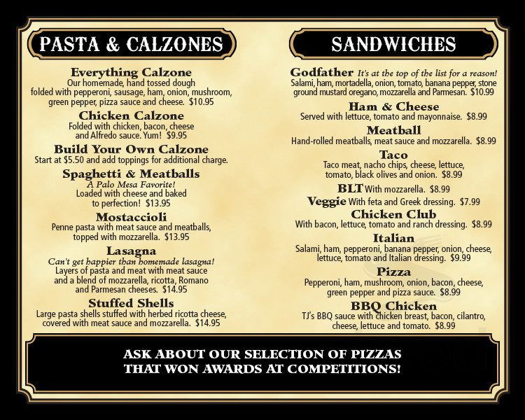 Menu - San Luis Obispo CA's Palo Mesa Pizza III | Sirved