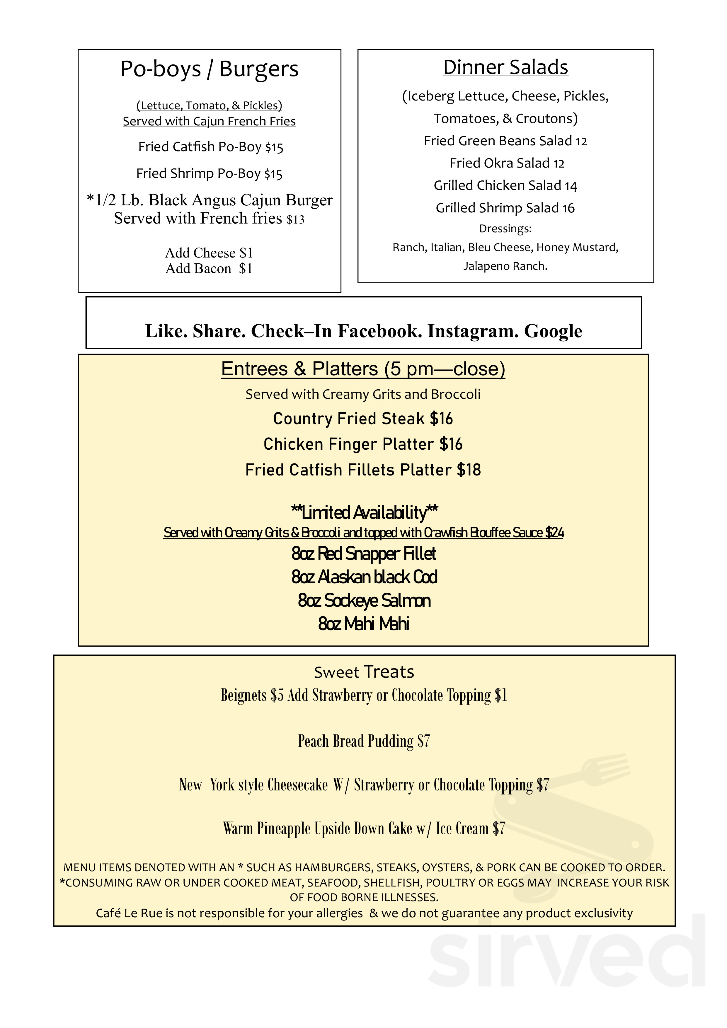 Menu - Columbus GA's Cafe Le Rue @ The Landings | Sirved
