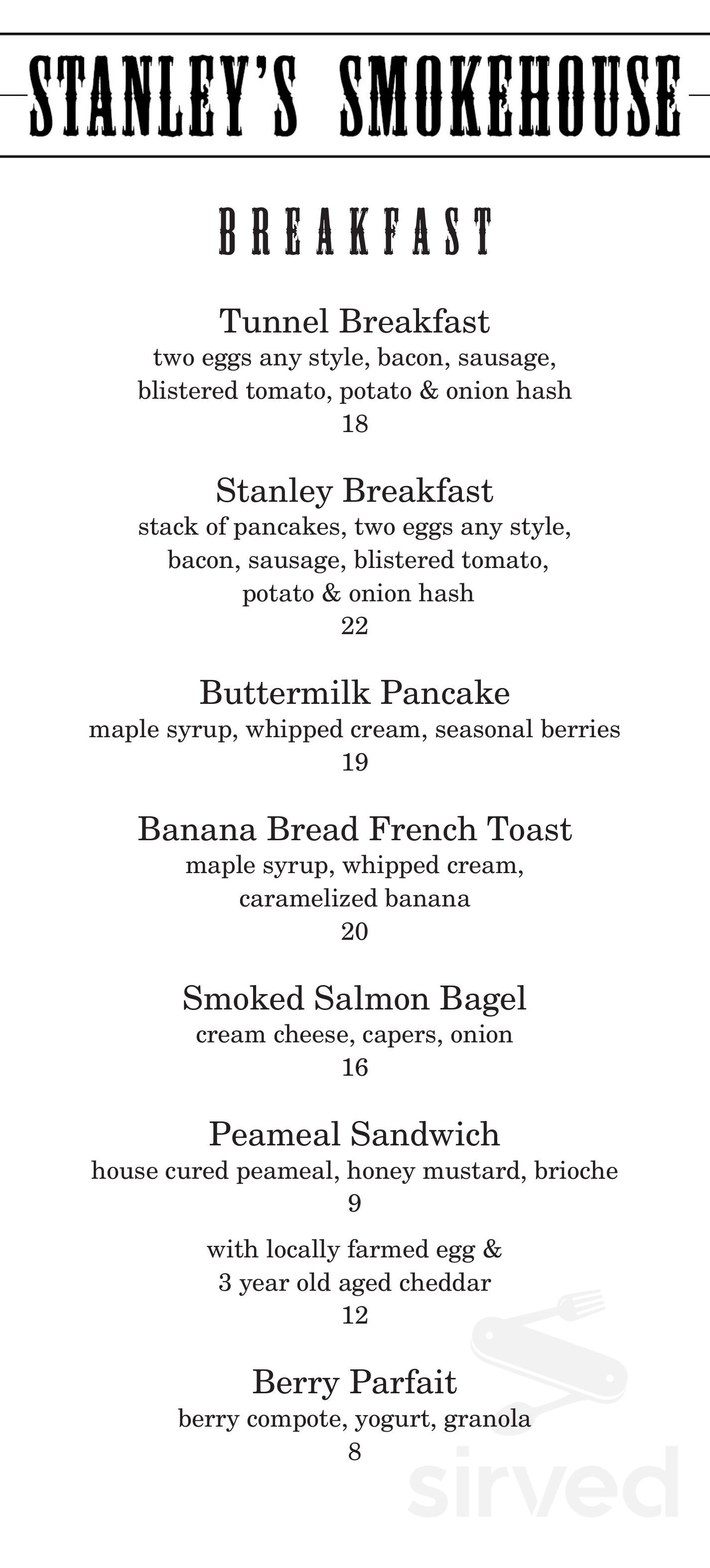 Menu - Banff AB's Stanley Smokehouse | Sirved