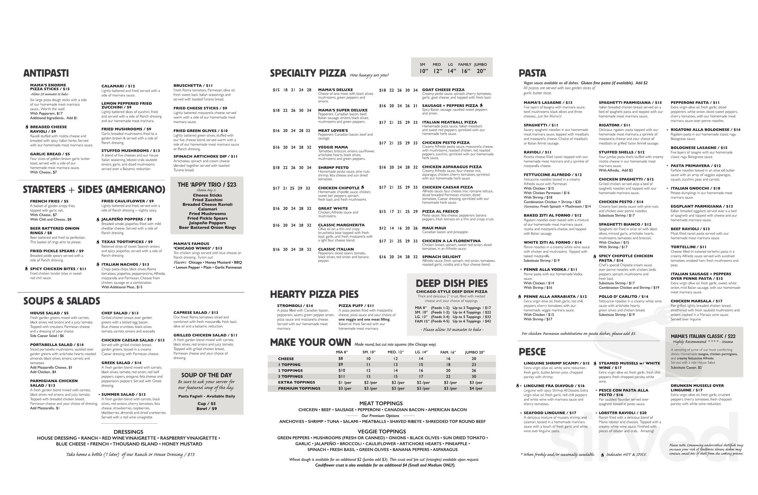 Mama's Pizzeria menu in McAllen, Texas, USA