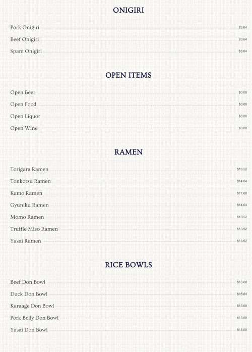 Momoiro Ramen menu in Marietta, Georgia, USA