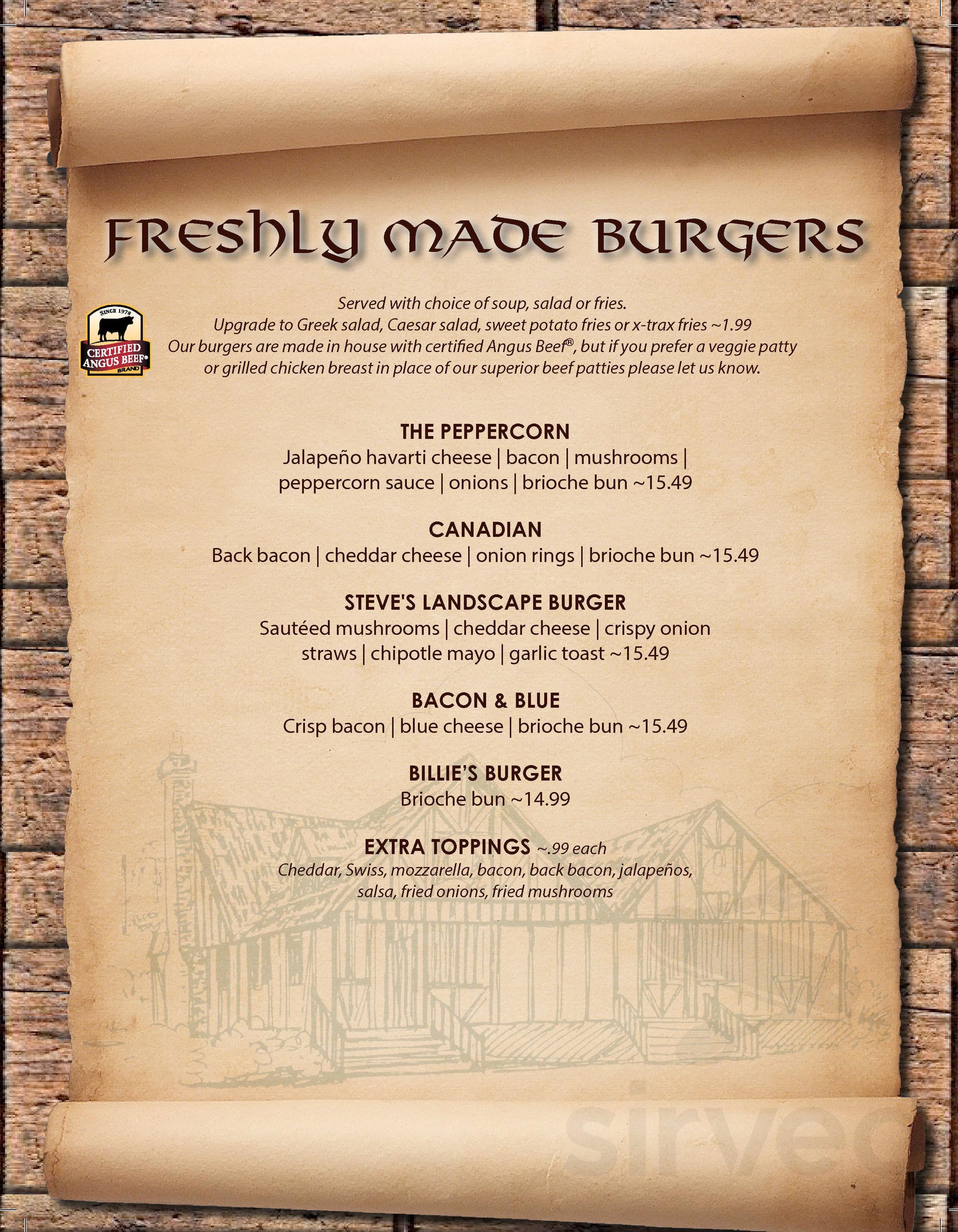 The Shakespeare Arms menu in Guelph, Ontario, Canada