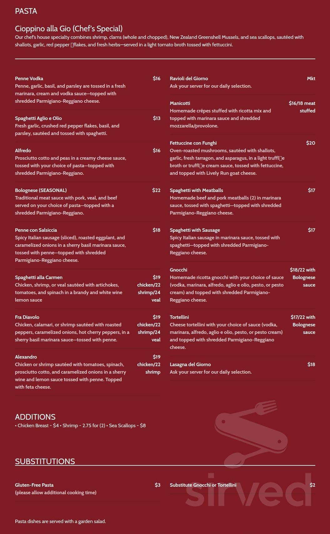 Prosecco Italian Restaurant & Jazz Bar menu in Farmington, New York, USA