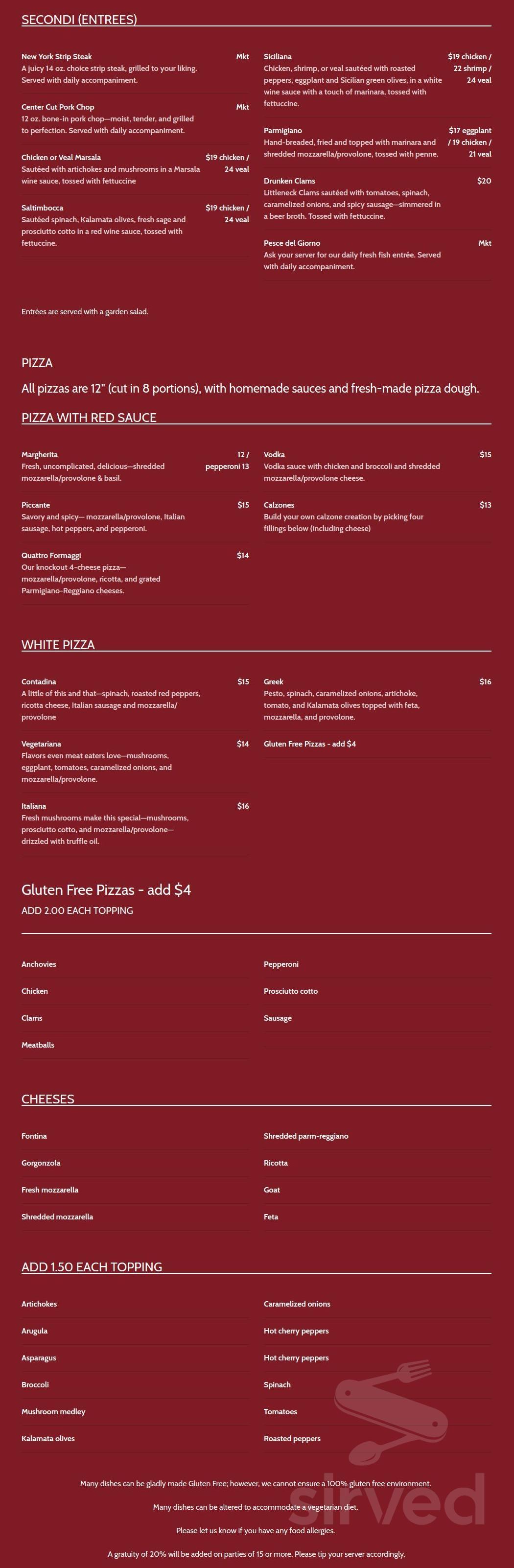 Prosecco Italian Restaurant & Jazz Bar menu in Farmington, New York, USA