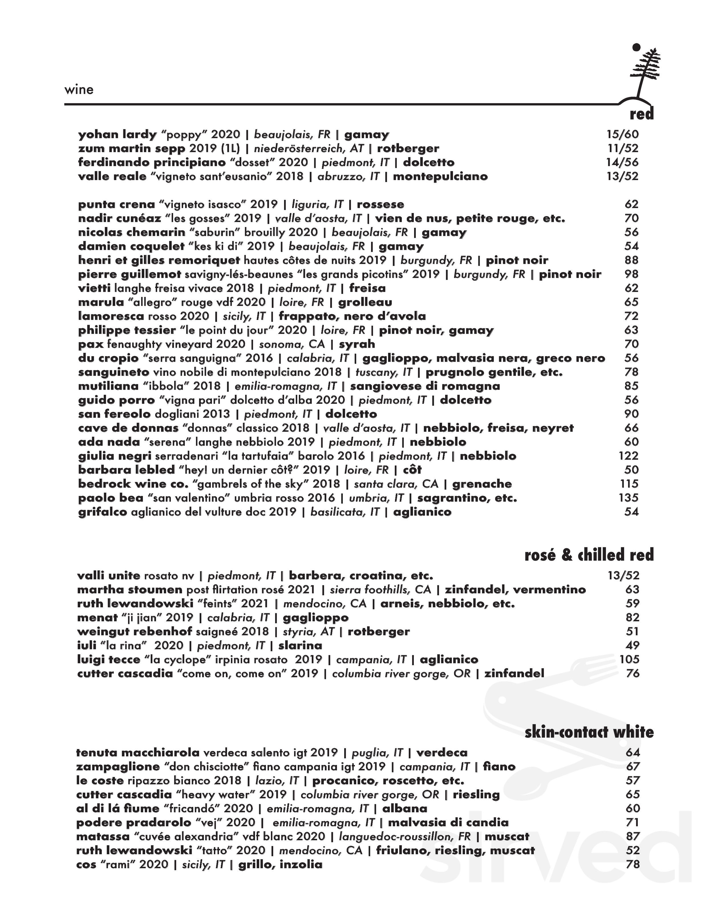 Leeward menu in Portland, Maine, USA