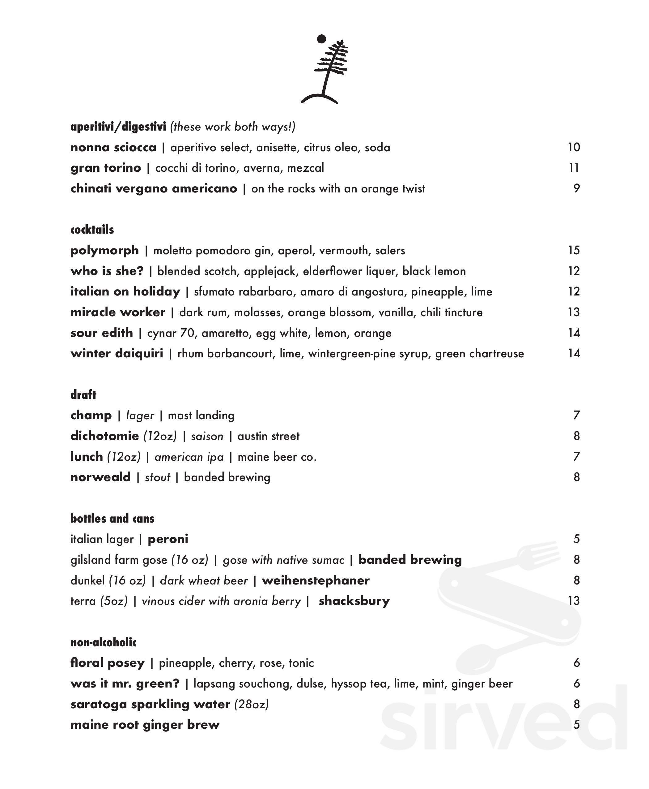 Leeward menu in Portland, Maine, USA