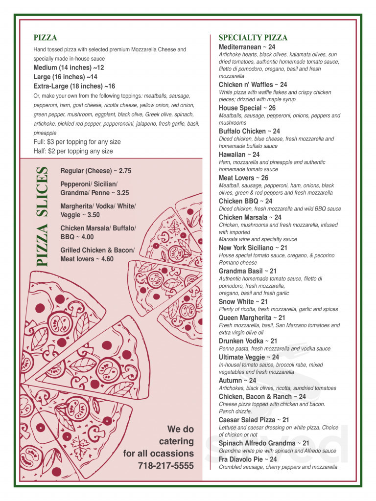 Riviera V Pizzeria menu in Queens, New York, USA