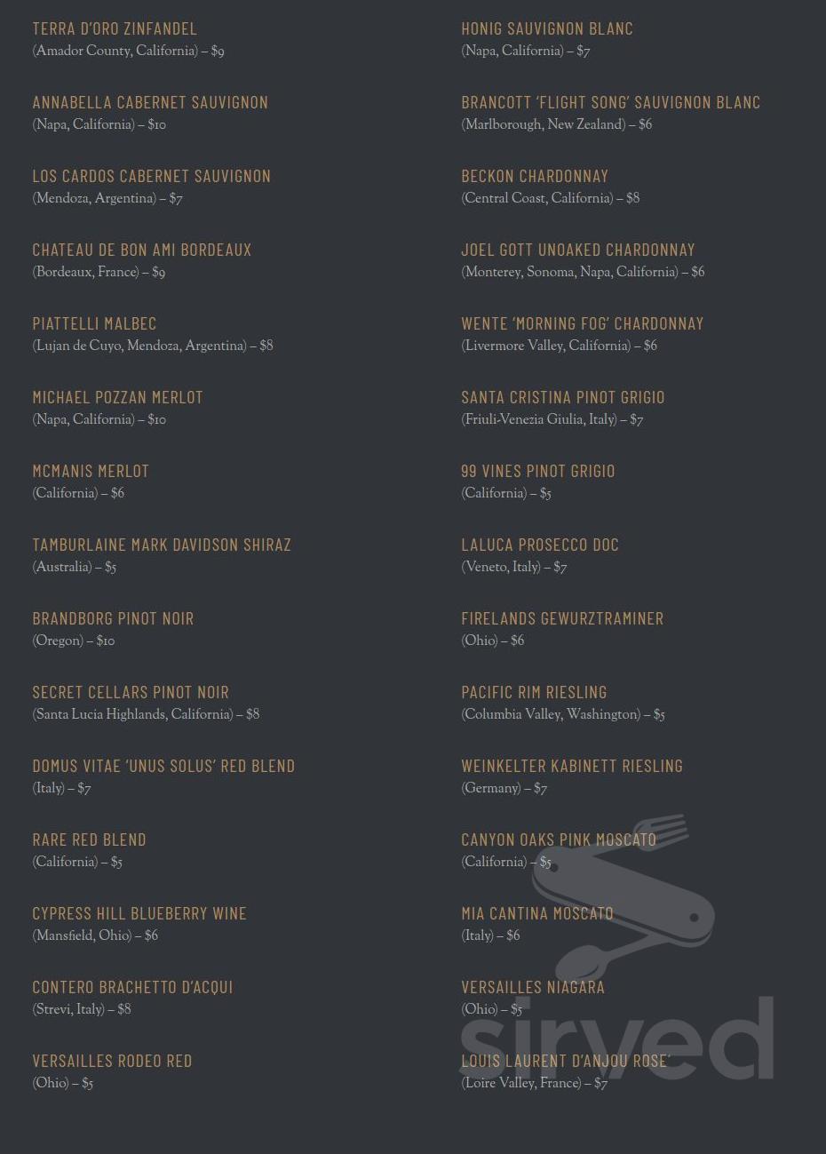 The Vault Wine Bar menu in Shelby, Ohio, USA