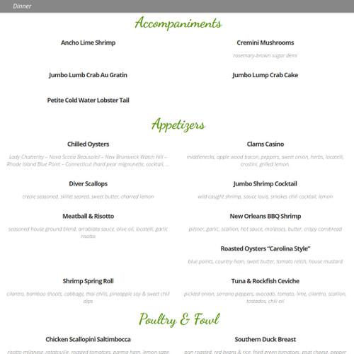 Prime 225 menu in Chesapeake City, Maryland, USA