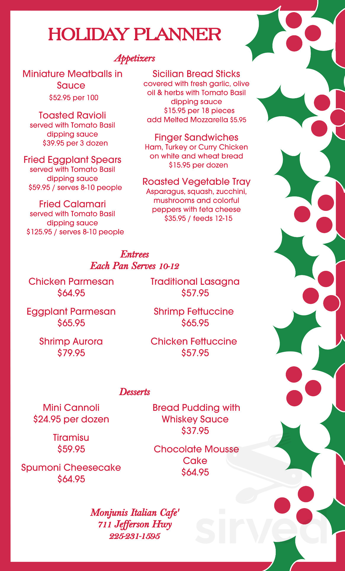 Monjunis Italian Cafe & Grocery menus in Baton Rouge, Louisiana, United ...