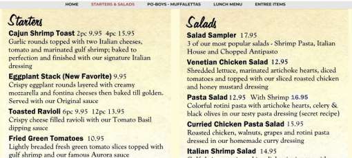 Menu for Monjunis Italian Cafe & Grocery in Baton Rouge, LA | Sirved