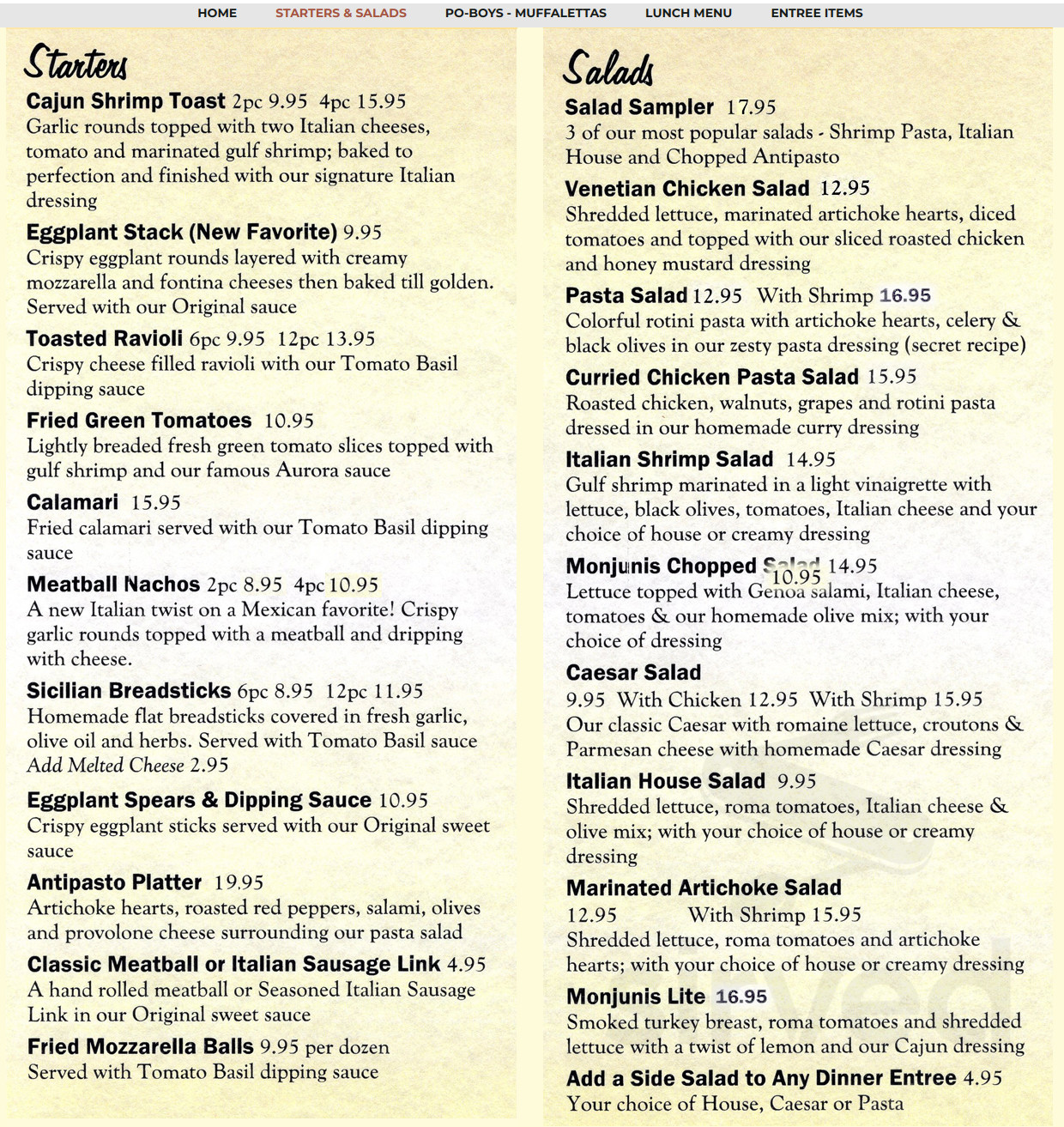 Menu - Baton Rouge LA's Monjunis Italian Cafe & Grocery | Sirved