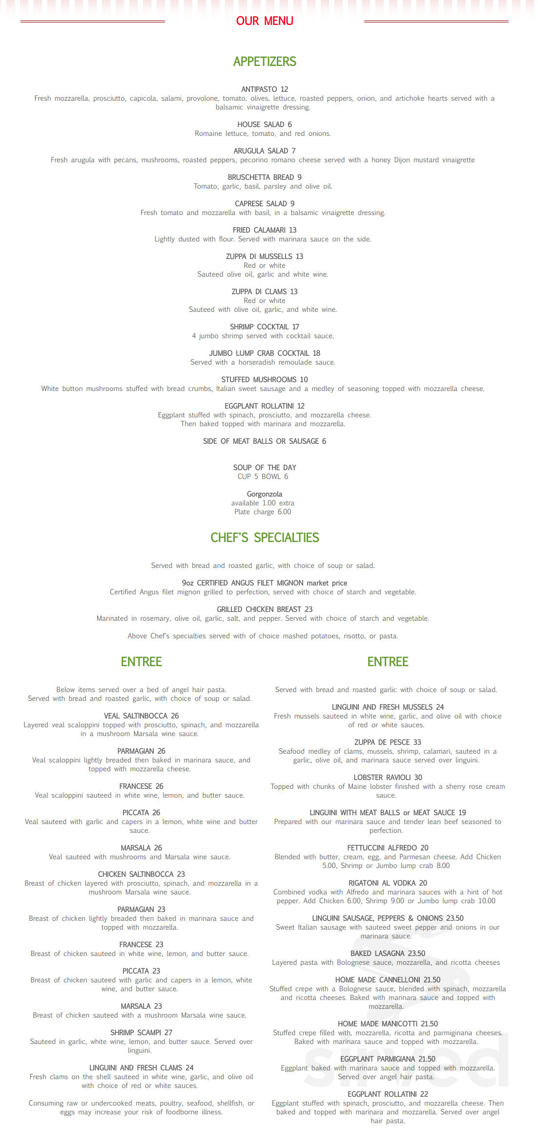 Menu for Casa Bella in Aiken, SC | Sirved