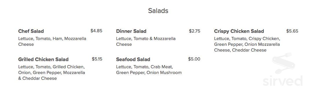 Pompeii's menu in Reed City, Michigan, USA