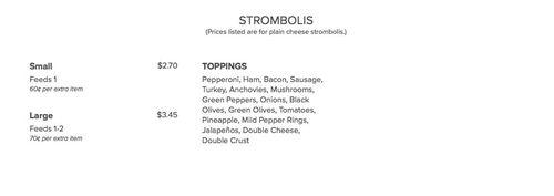 Pompeii's menu in Reed City, Michigan, USA