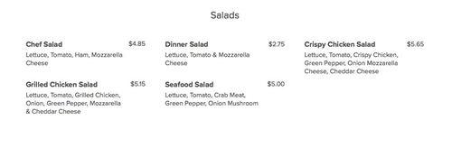 Pompeii's menu in Reed City, Michigan, USA