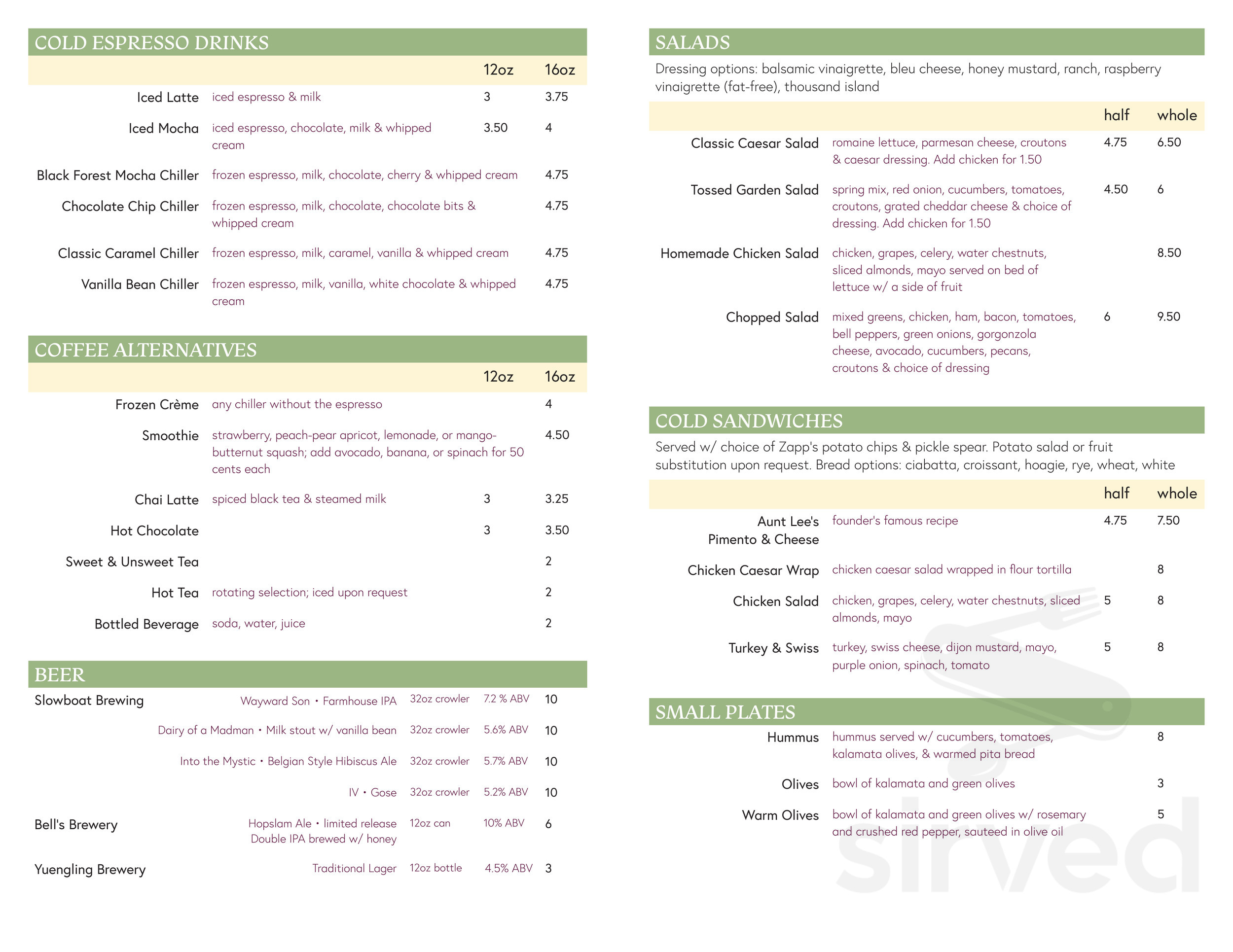 Lee's Coffee & Tea menu in Laurel, Mississippi, USA