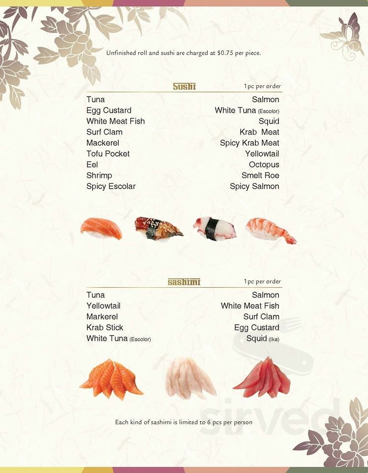 Ginza menu in Sarasota, Florida, USA