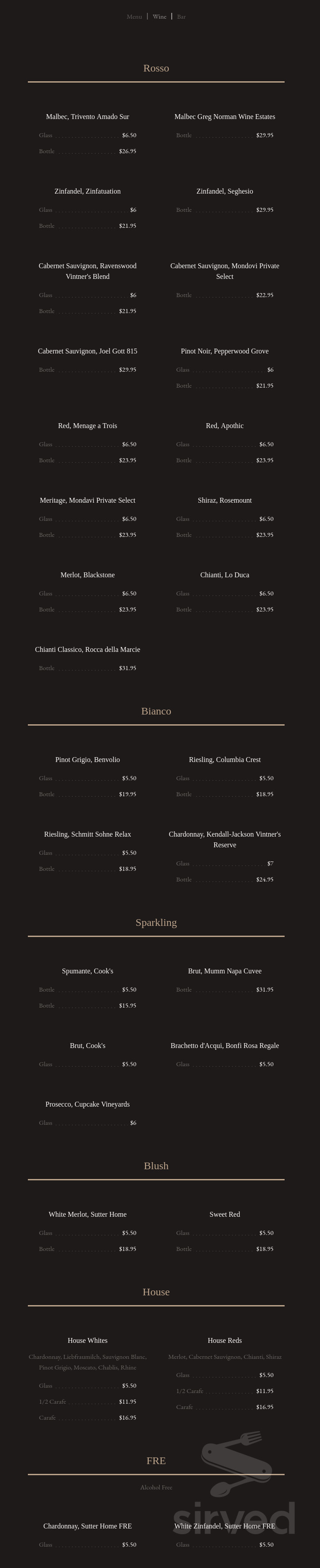 Carmelo's Italian Restaurant Menu - Wausau, Wisconsin | Sirved