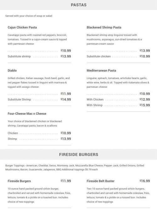 Fireside Grille menu in Sugar Grove, Illinois, USA