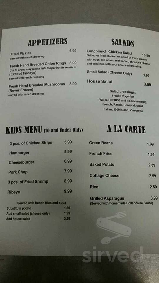 Menu for Longbranch Steakhouse in Gifford, IL | Sirved