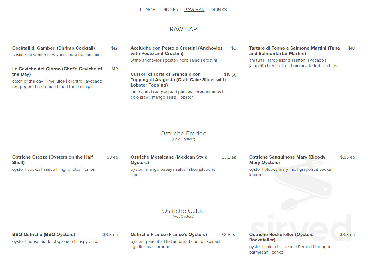 Vault 232 Restaurant and Bar menu in Lake Zurich, Illinois, USA