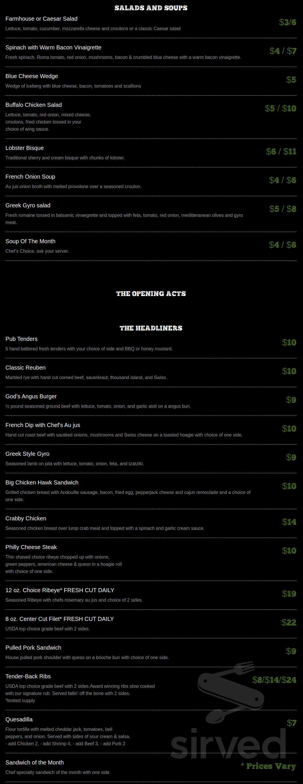 Menu for The Good Ol' Days Bar & Grill in Tower, MN | Sirved