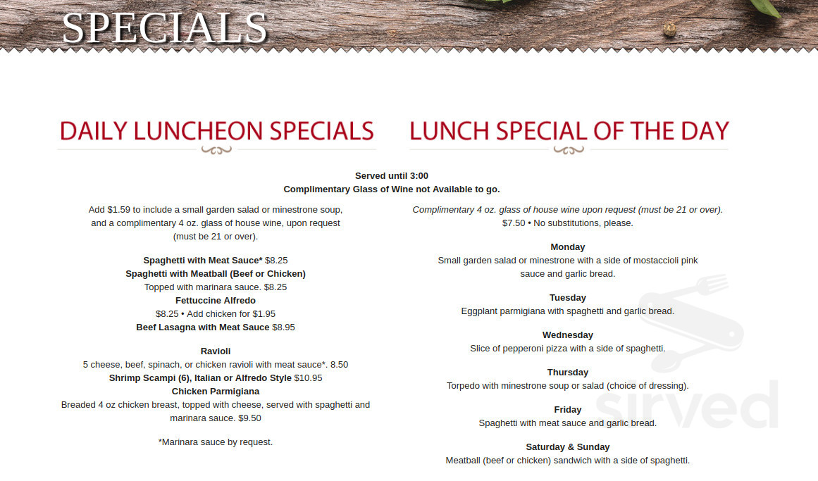 Fratellino's Italian Restaurant menus in Brea, California, United States