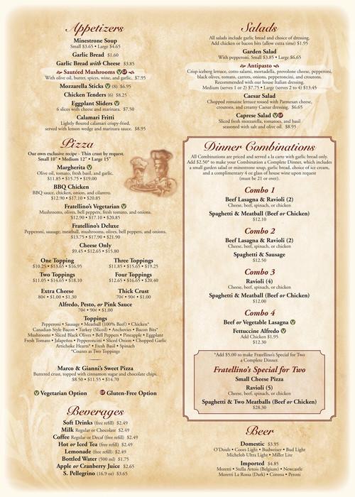 Fratellino's Italian Restaurant menu in Brea, California, USA