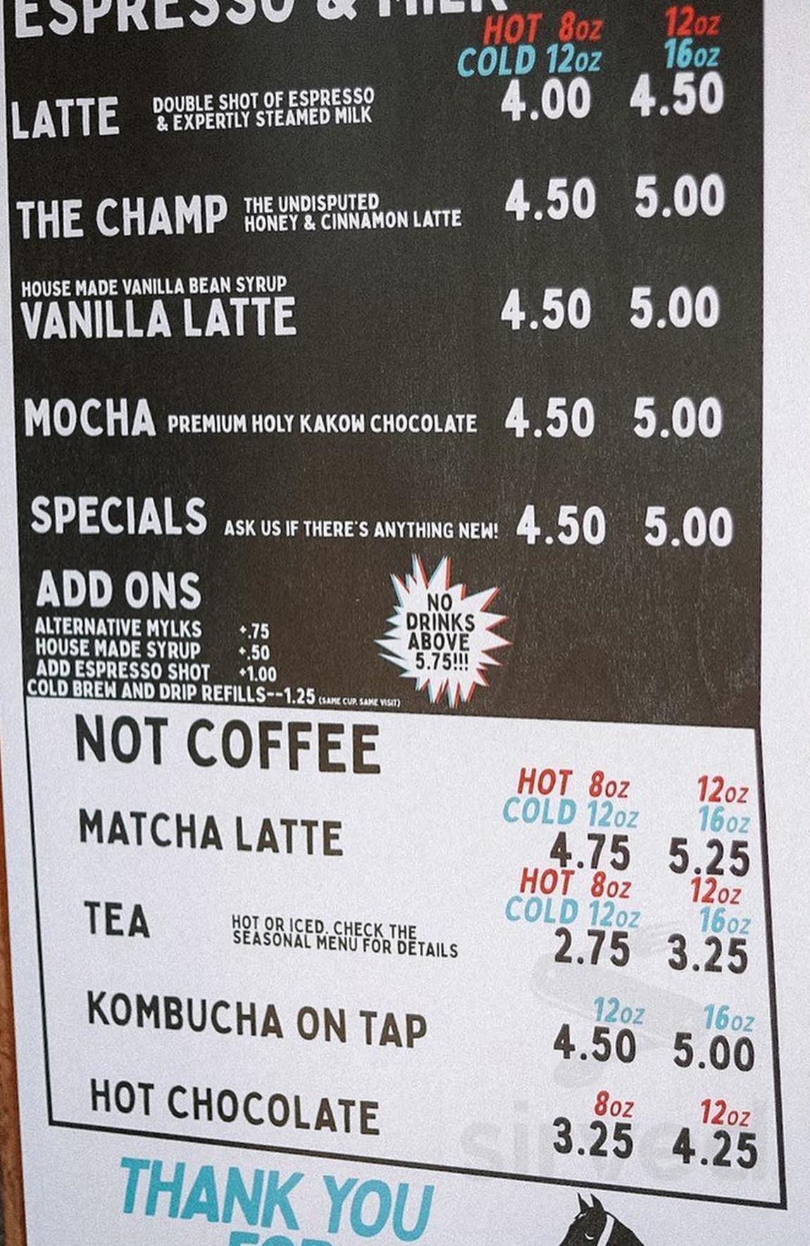 Dark Horse Coffee Roasters menu in San Diego, California, USA