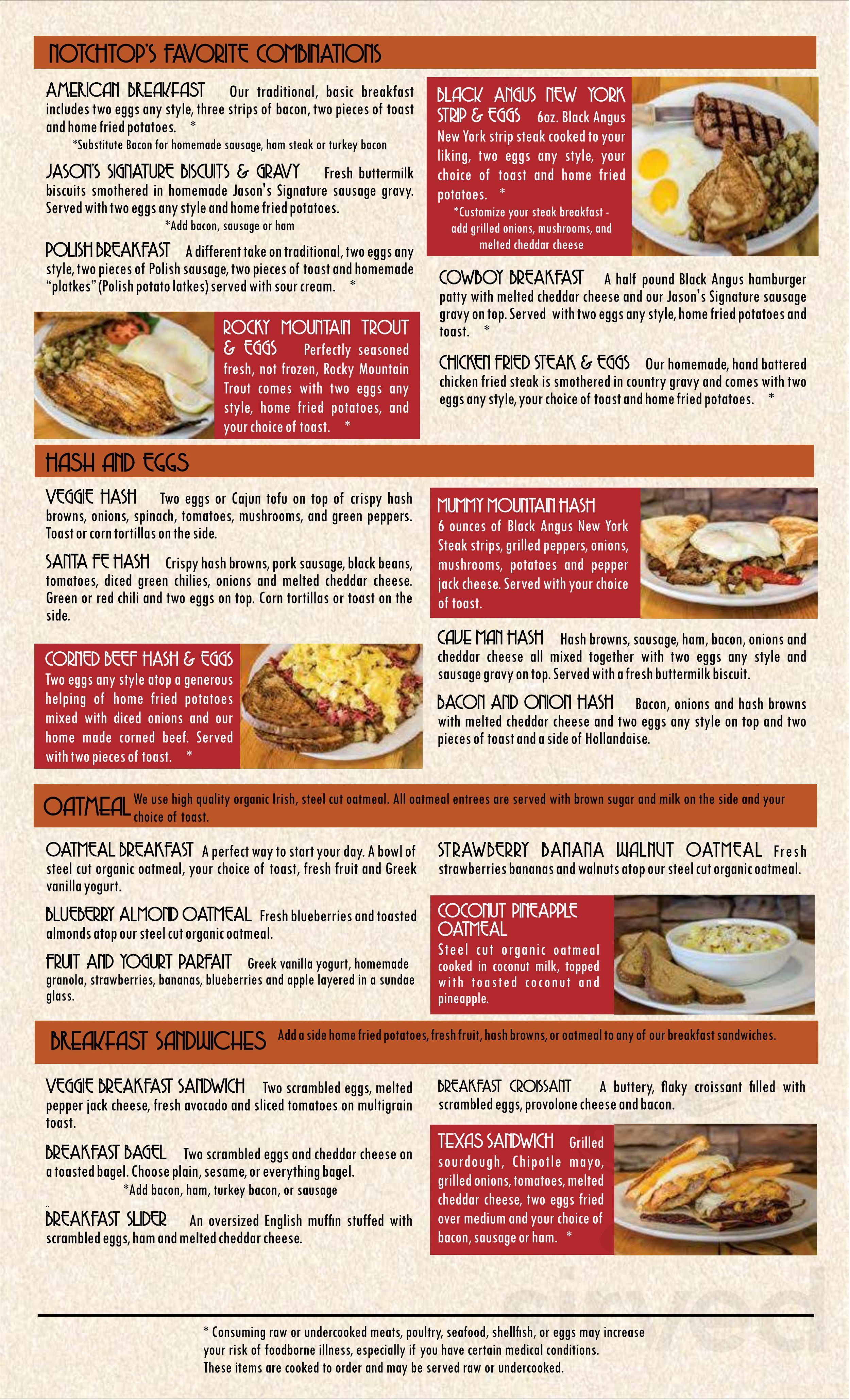 Notchtop Bakery & Cafe menus in Estes Park, Colorado, United States