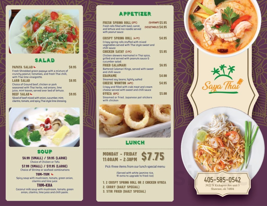 Saya Thai Restaurant menus in Shawnee, Oklahoma, United States