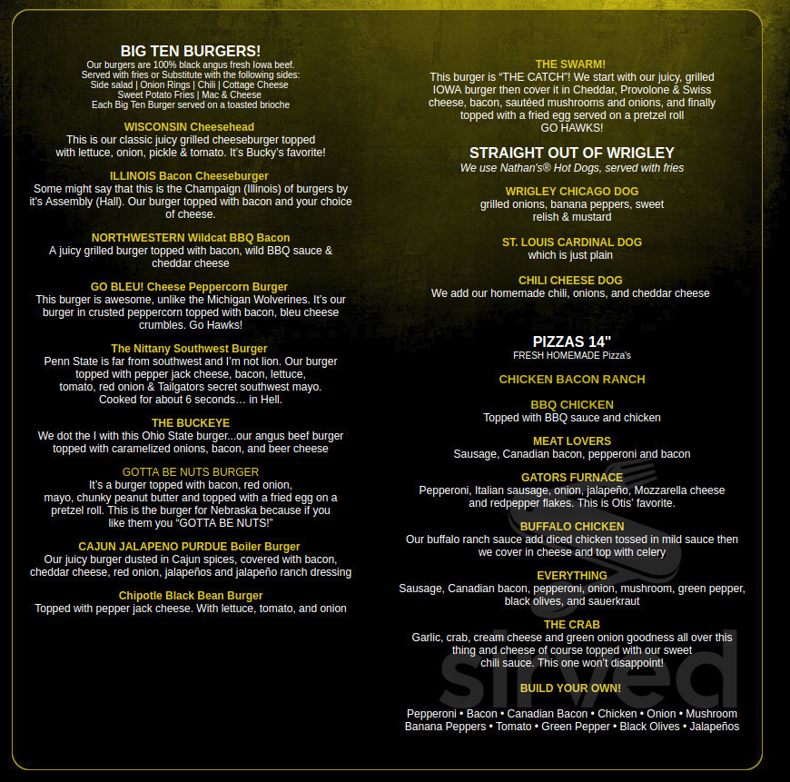 Tailgators Sports Bar and Grill menu in Coralville, Iowa, USA