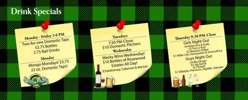 Shamrocks menu in St Paul, Minnesota, USA