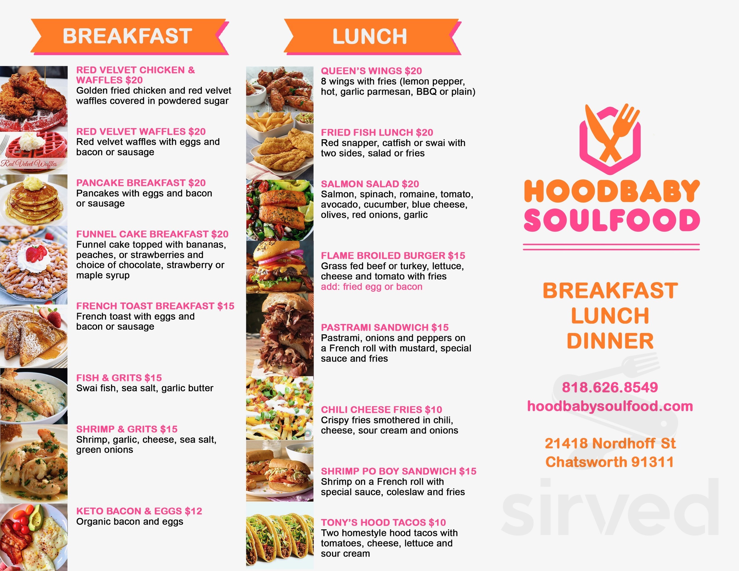 Menu - Chatsworth CA's Hood baby soul food restaurant | Sirved