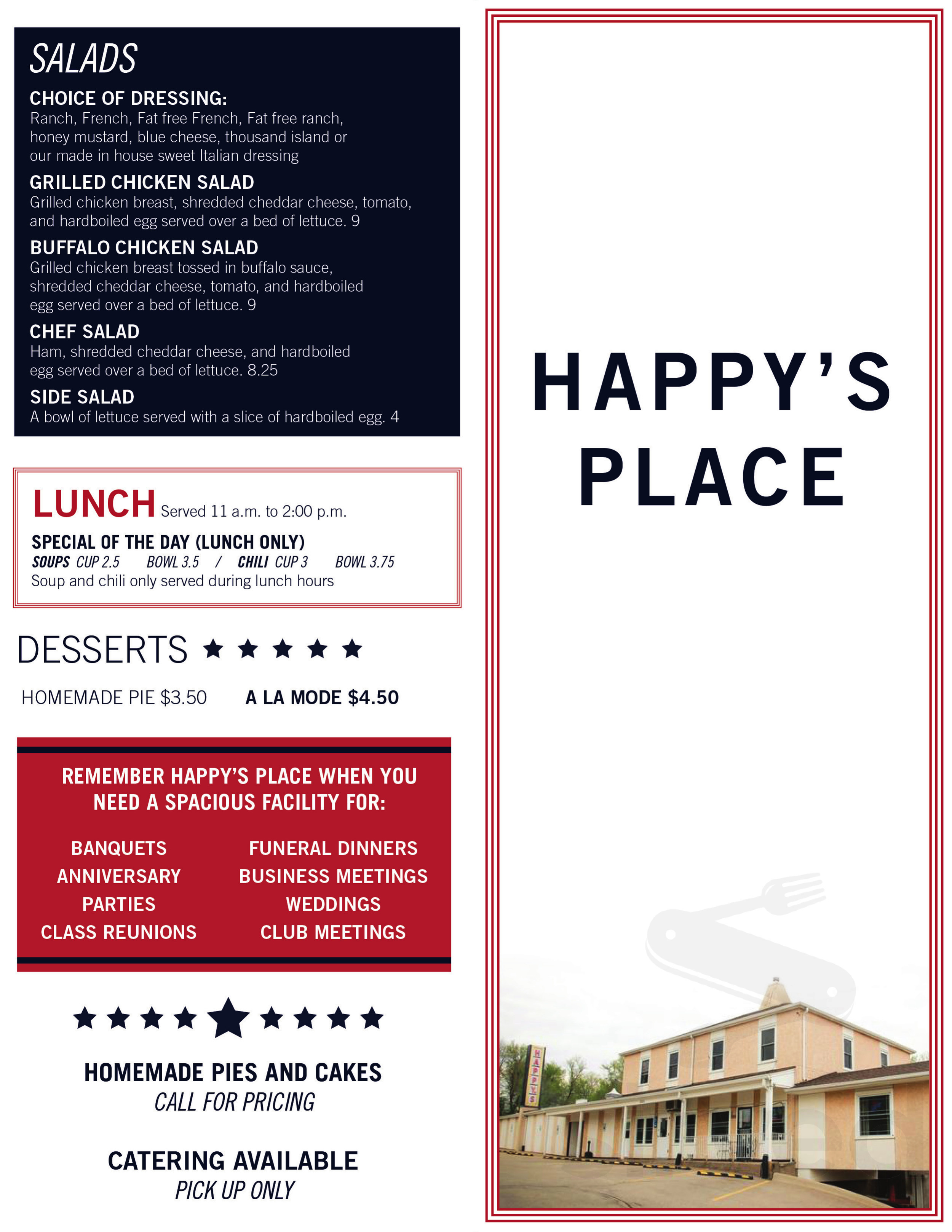 Menu - Dubuque IA's Happy's Place | Sirved